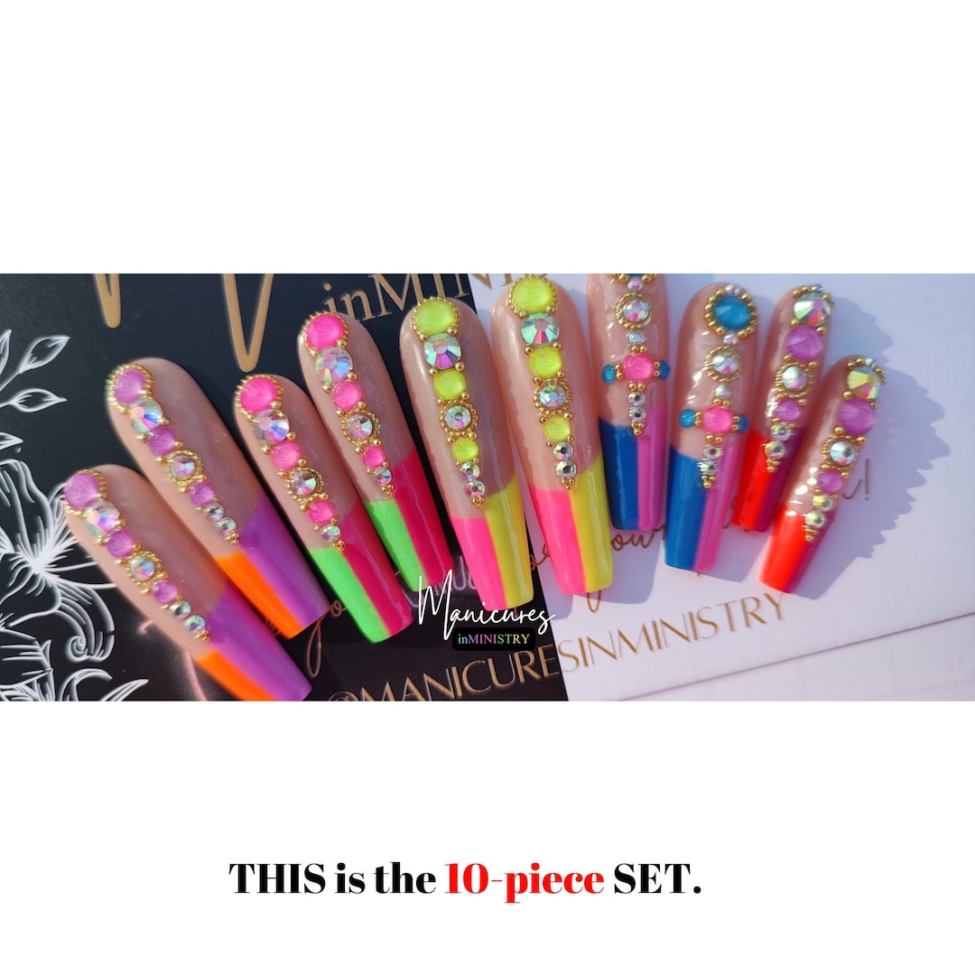 Coffin Candy NEON Press Ons | MULTI COLOR French Tip Nails | Trendy ...