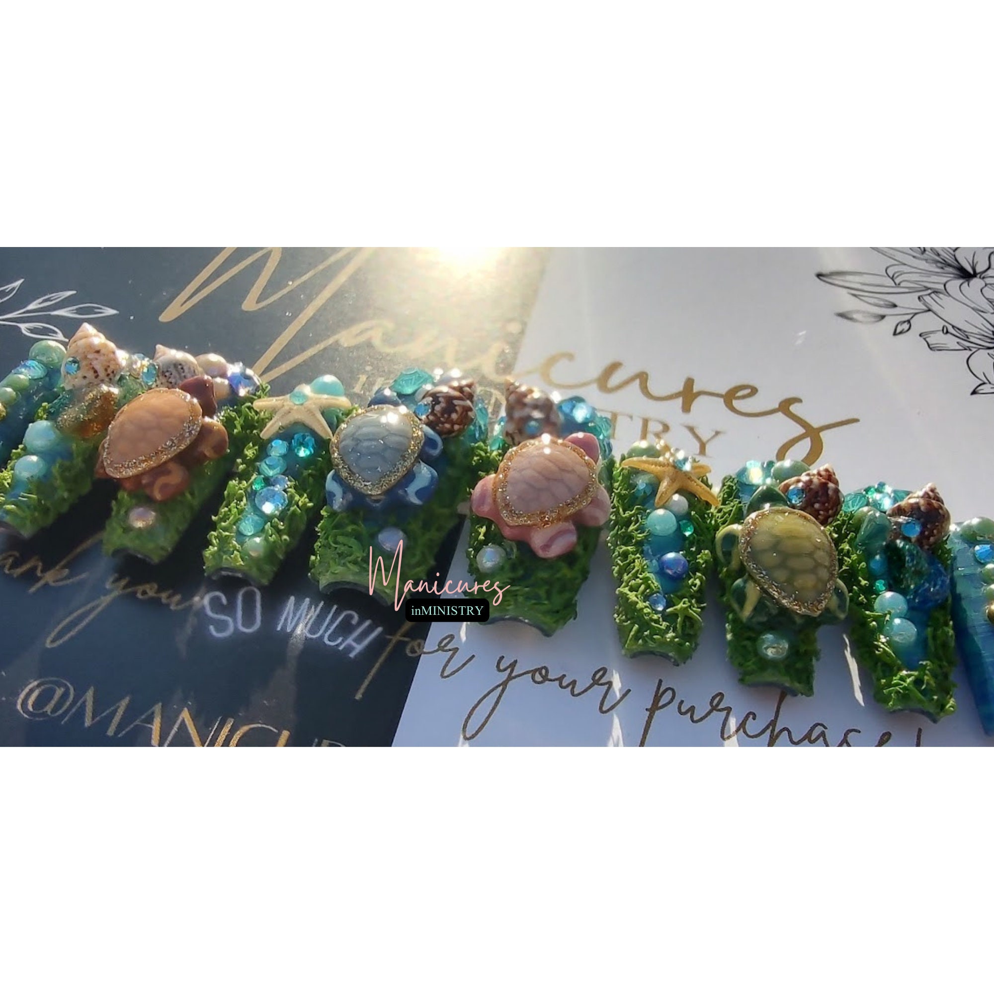 Moss Garden Nails Custom Nail Art Seashell Ocean Nails Custom Reusable ...