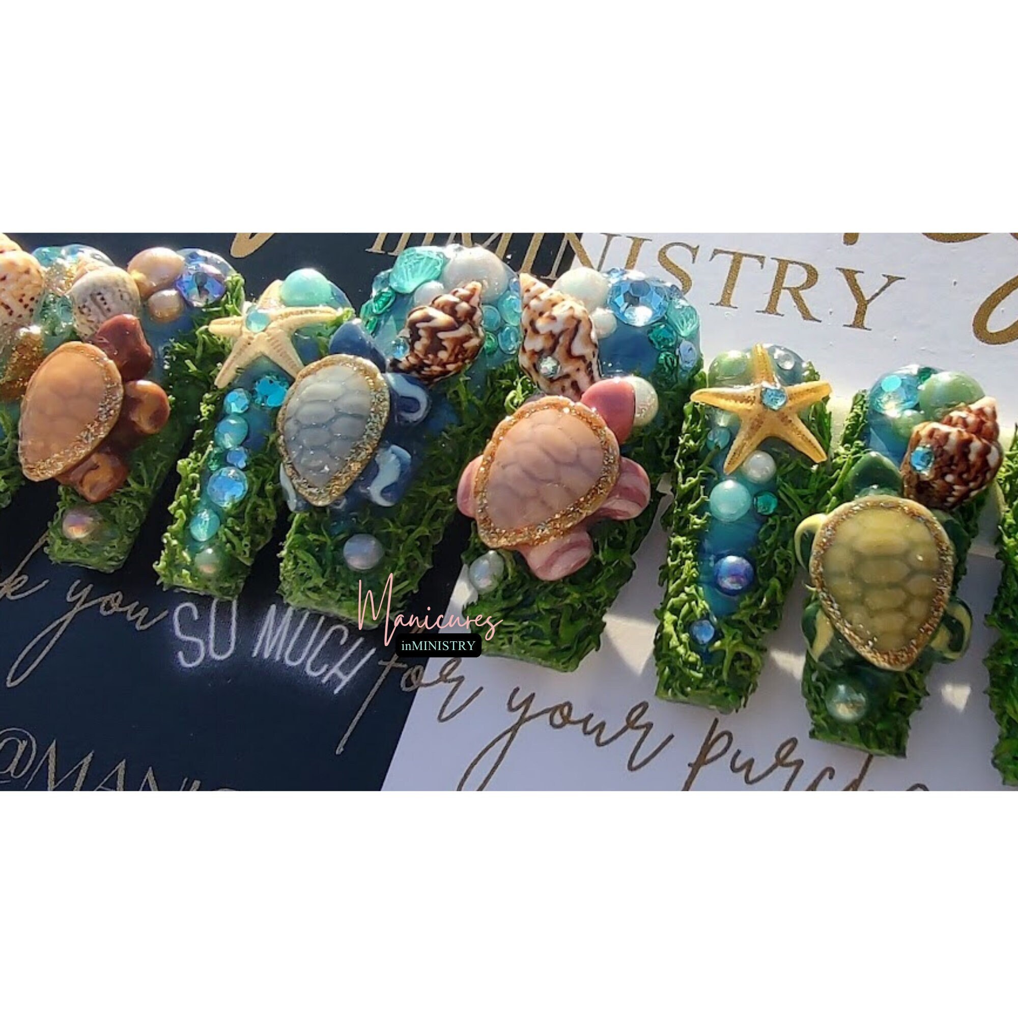 Moss Garden Nails Custom Nail Art Seashell Ocean Nails Custom Reusable ...