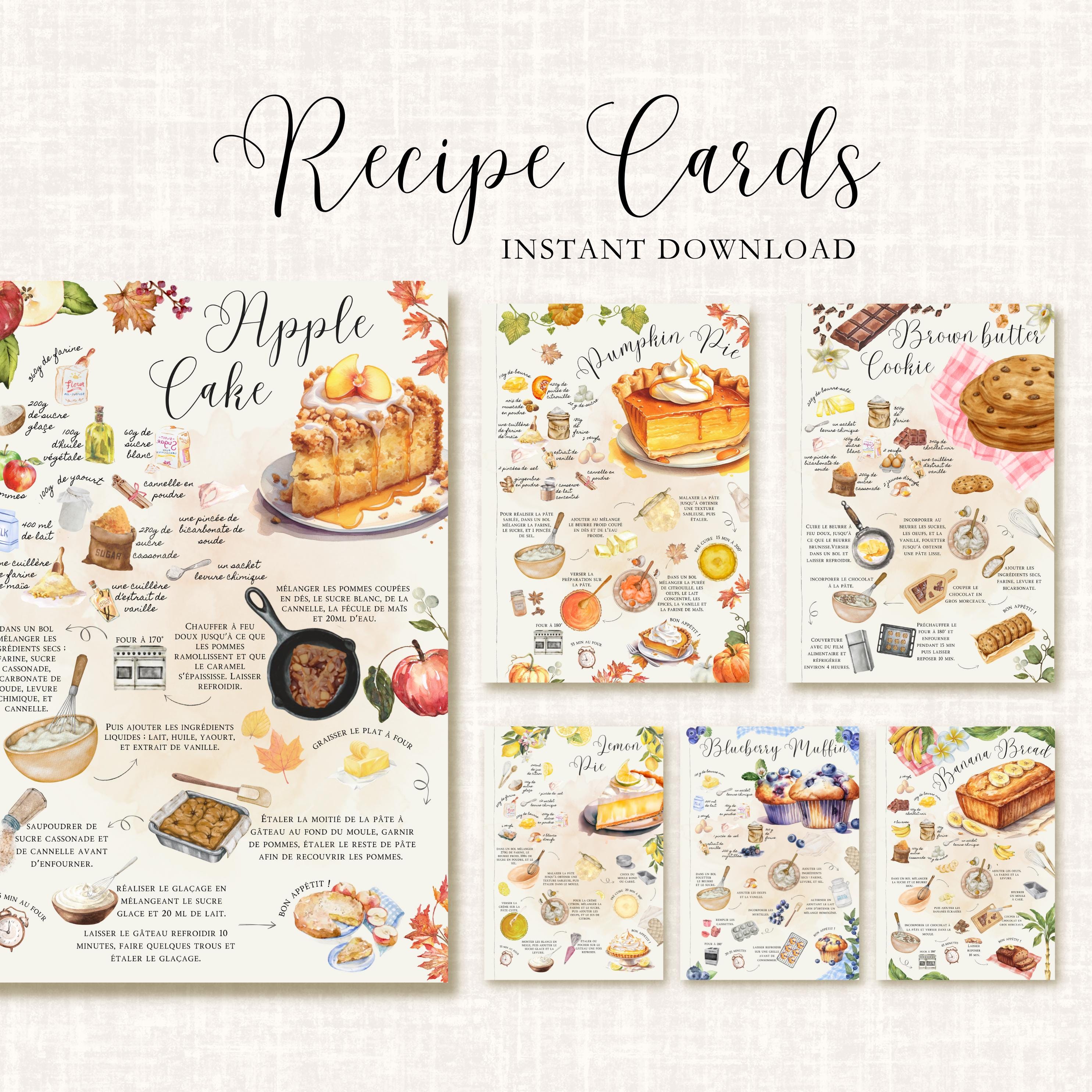 Recipe Cards - 6 Cards to Download - Watercolor Design - Etsy