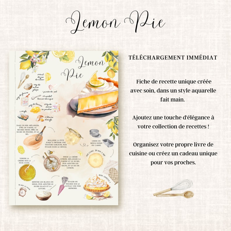 Lemon Pie Recipe Card to Download - Etsy