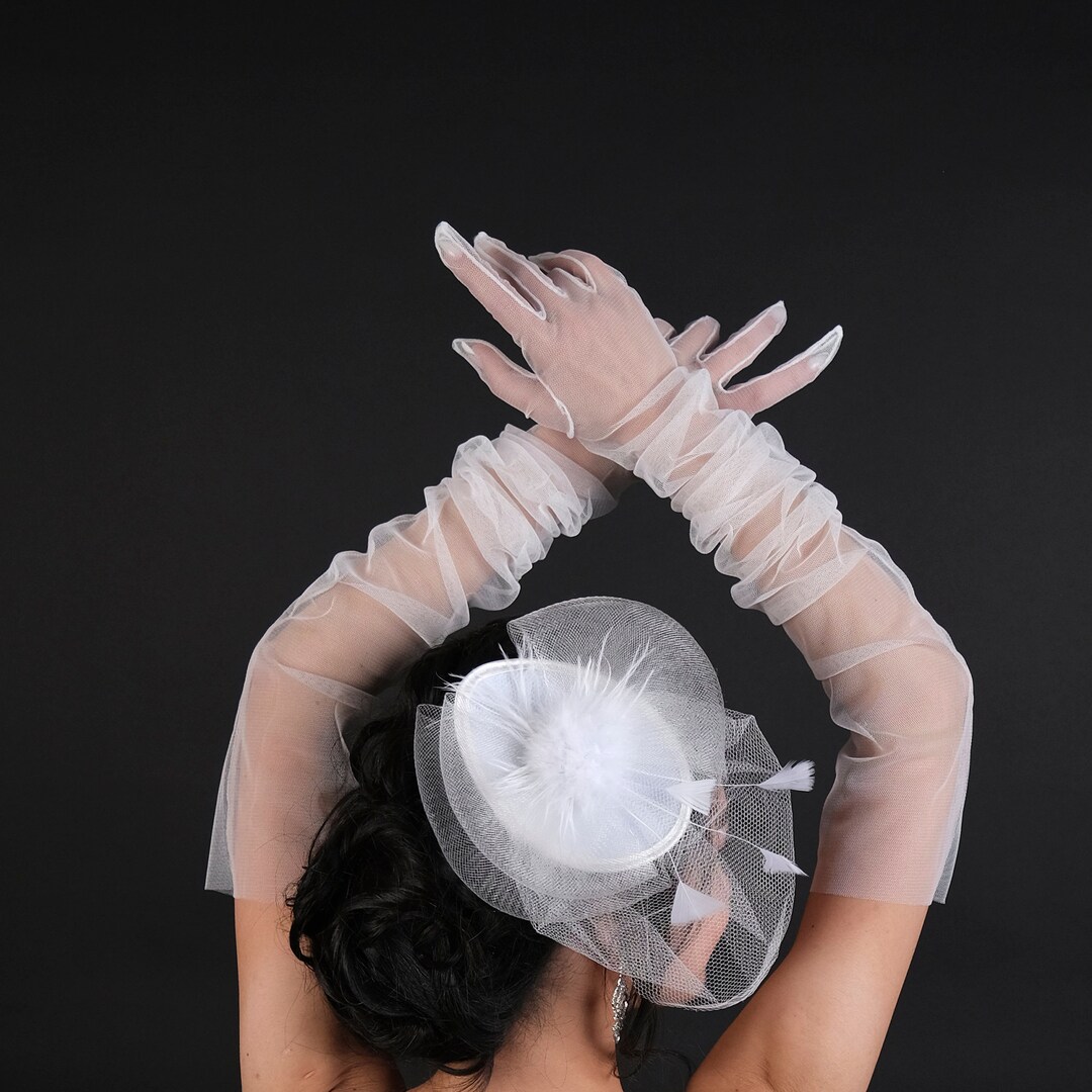 Long Tulle Gloves, Bridal Gloves Long, Wedding Cap, Wedding Glove, Prom ...