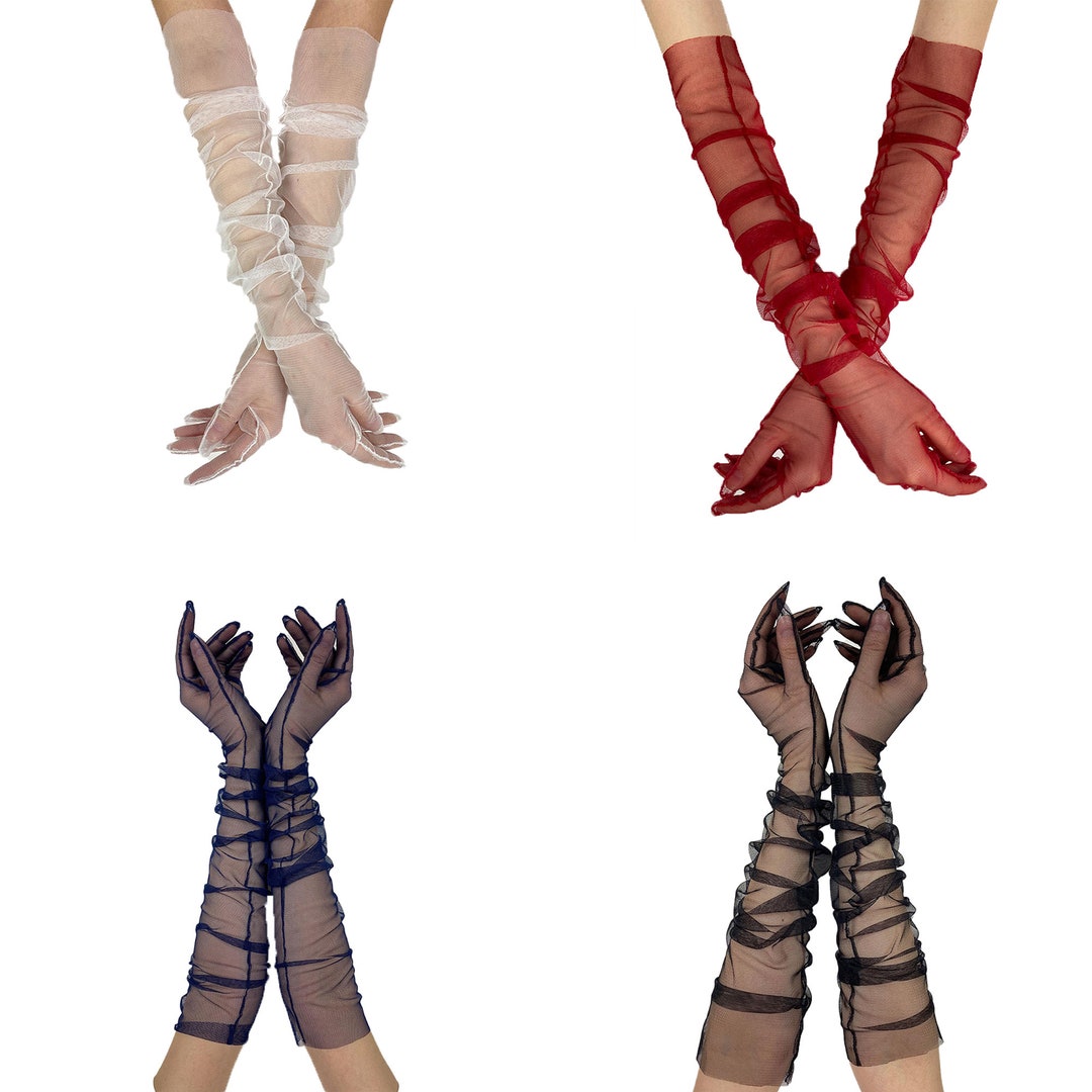 Colorful Long Tulle Gloves, Bridal Glove, Prom Glove, Costume Glove ...