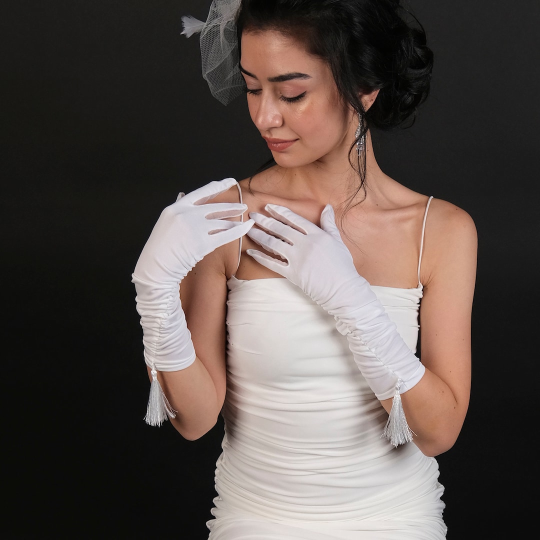 Long Satin Bridal Gloves, Wedding Hat, Long Bridal Gloves, Polka Dot ...