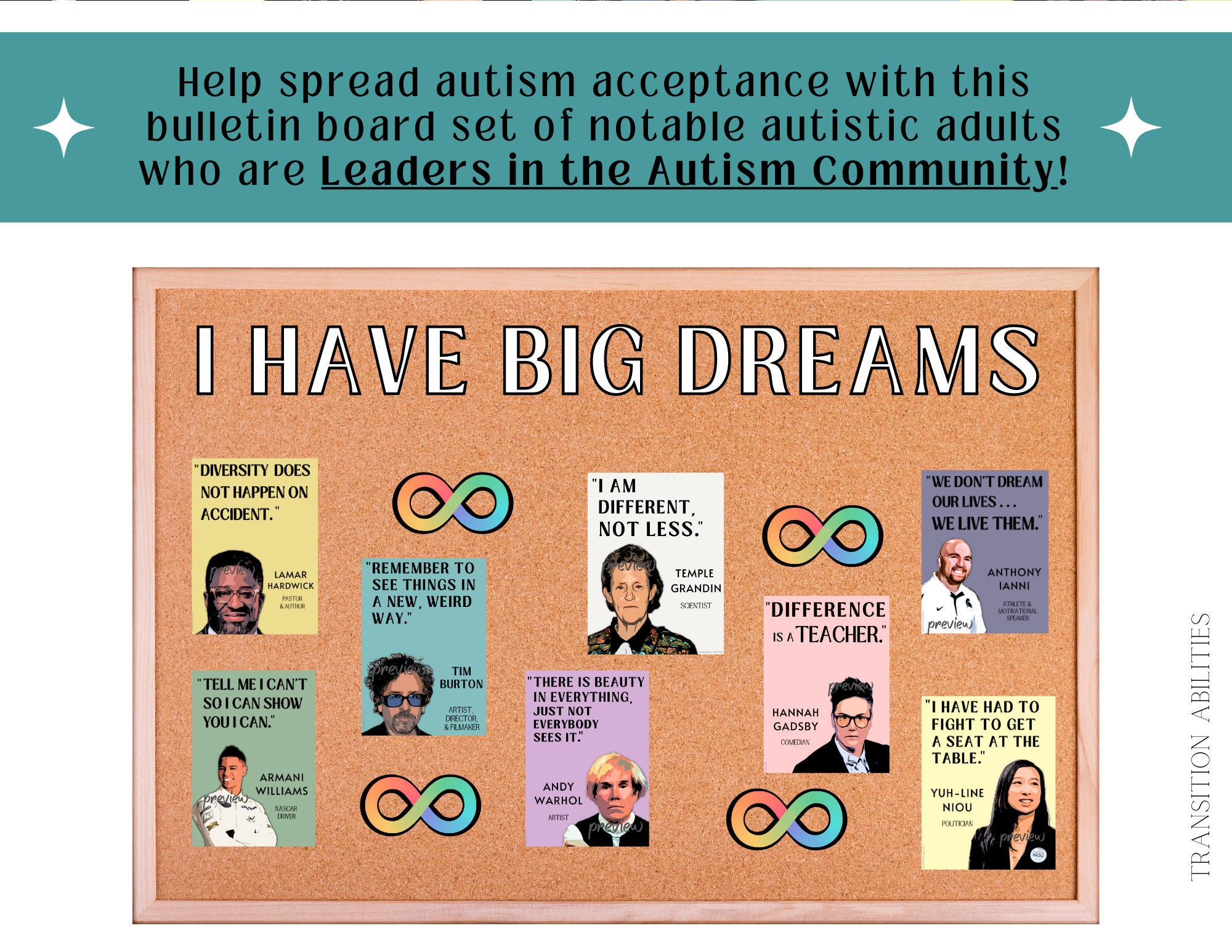 Famous Autistic People Classroom Bulletin Board Set Printable Poster ...