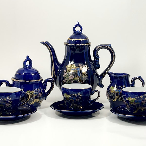 Blue And Gold Tea Set Made In Japan at Thelma Guerrero blog