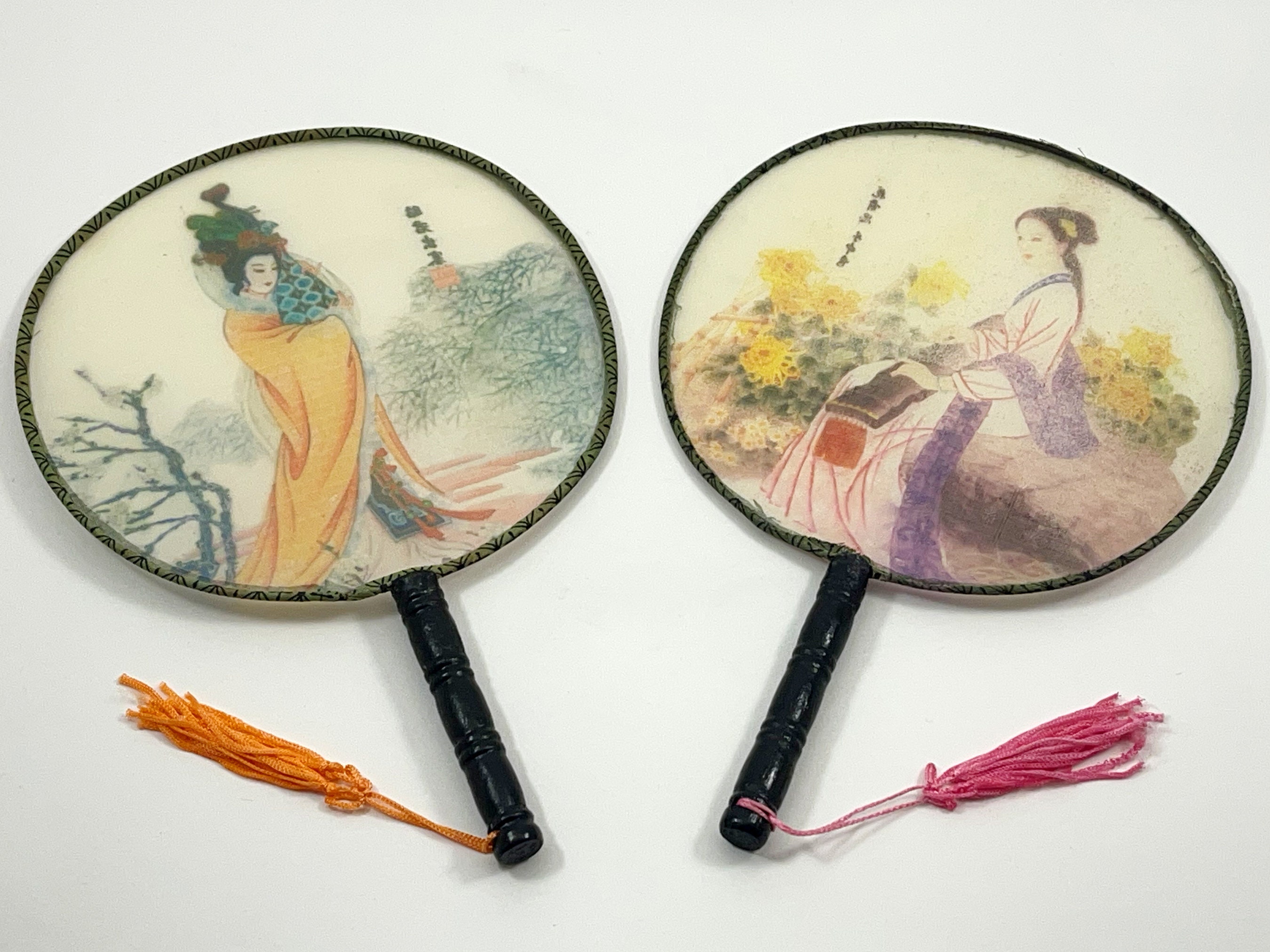 Vintage Chinese Silk Paddle Fans Set of 2 - Etsy