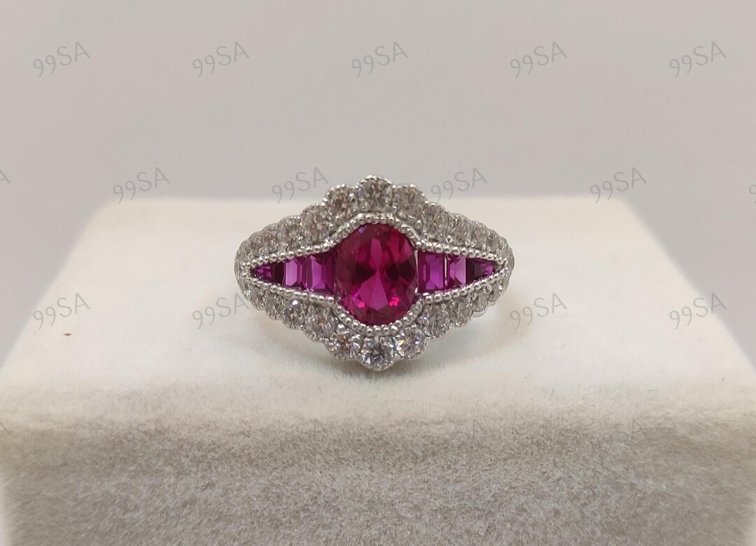 1930s Vintage 2.10ct Oval Cut Ruby Engagement Ring in 935 Argentium ...