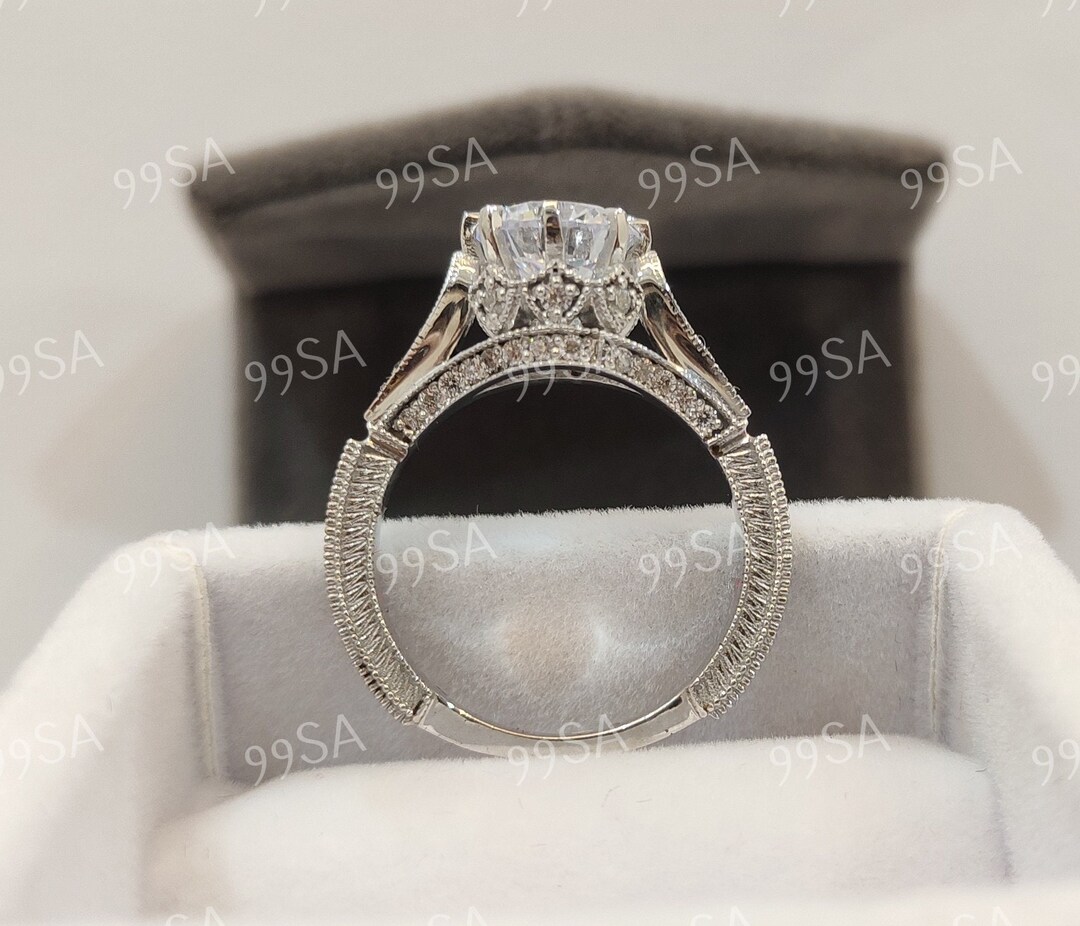 1930s Vintage 2.30ct White Round Cut Engagement Ring in 925 Sterling ...
