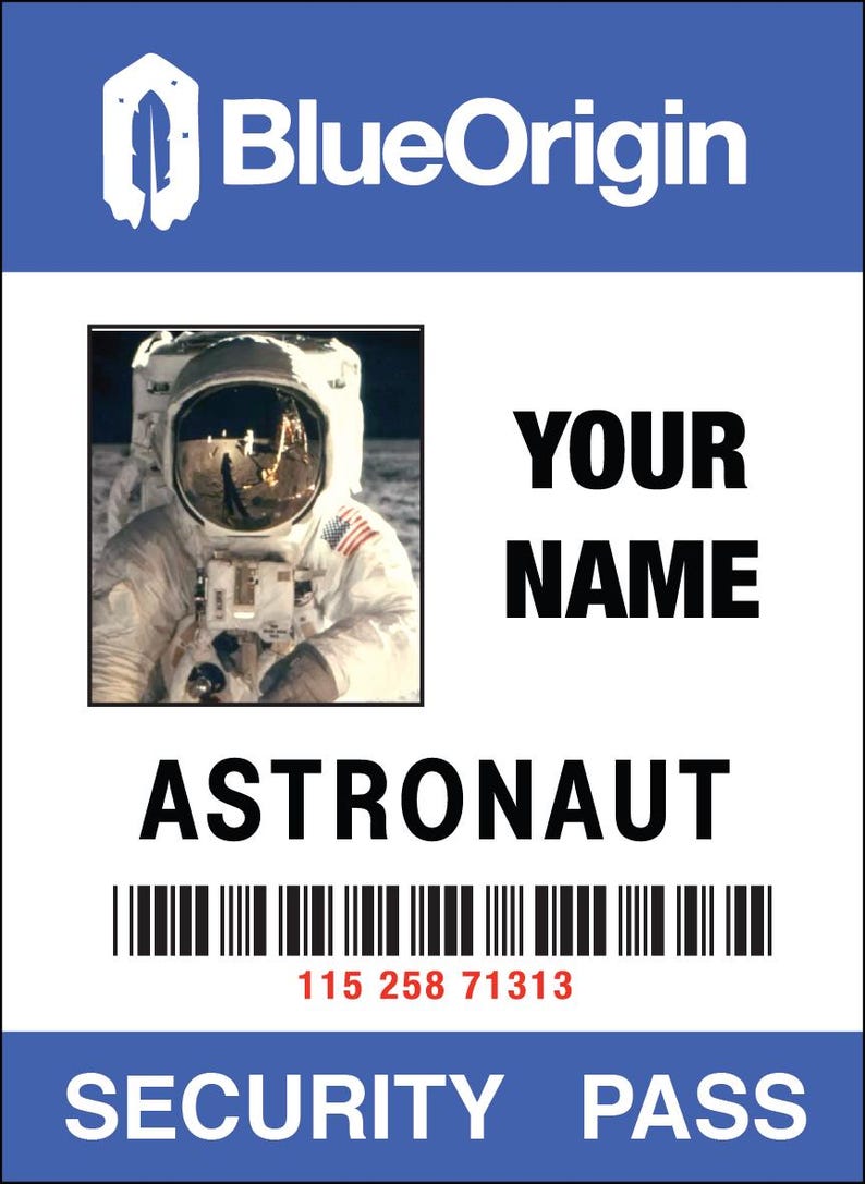 Blue Origin Astronaut Badge for Costume (editable Digital Download Only ...