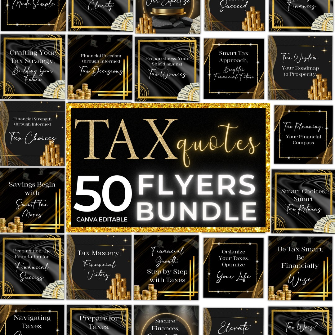 Tax Prep Quotes Bundle, Bundle of 50, Gold & Black Tax Preparation ...