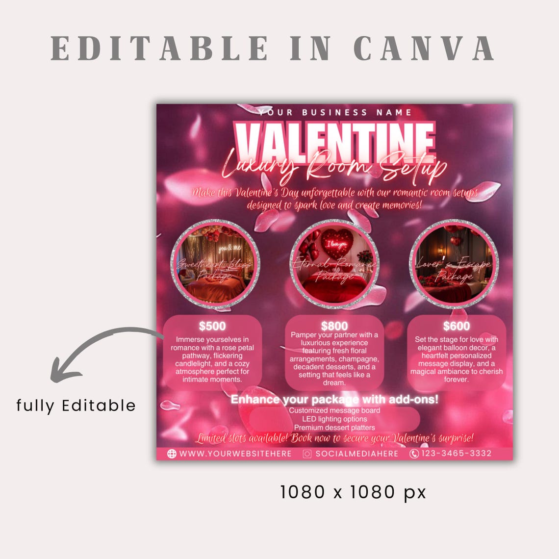 Room Setup Valentines Booking Flyer, Valentine Room Setup Flyer ...