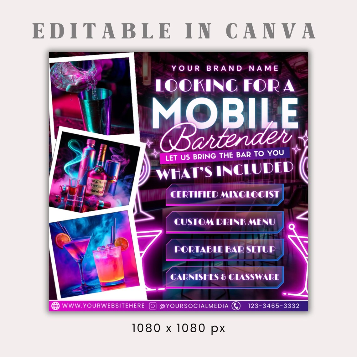 Mobile Bartending Flyer, DIY Mixologist Bartender Drink Services Party ...