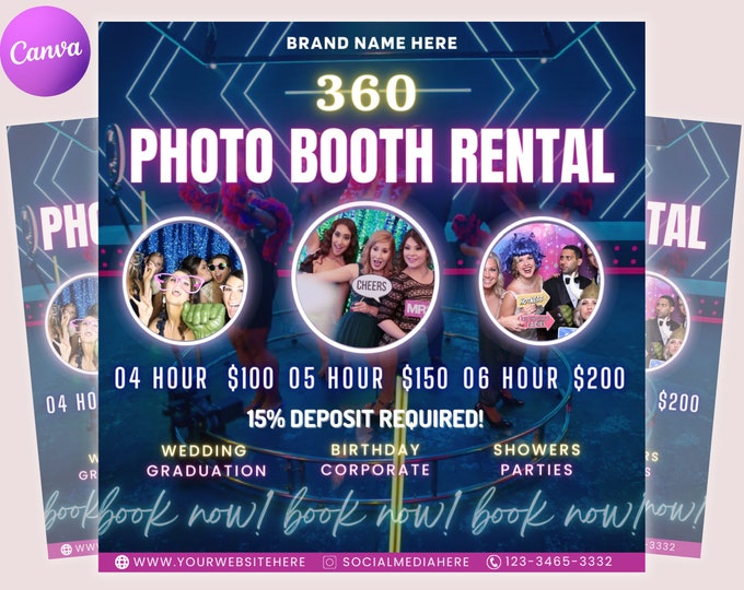 360 Photo Booth Rental Flyer DIY Event Photography Rental Party ...