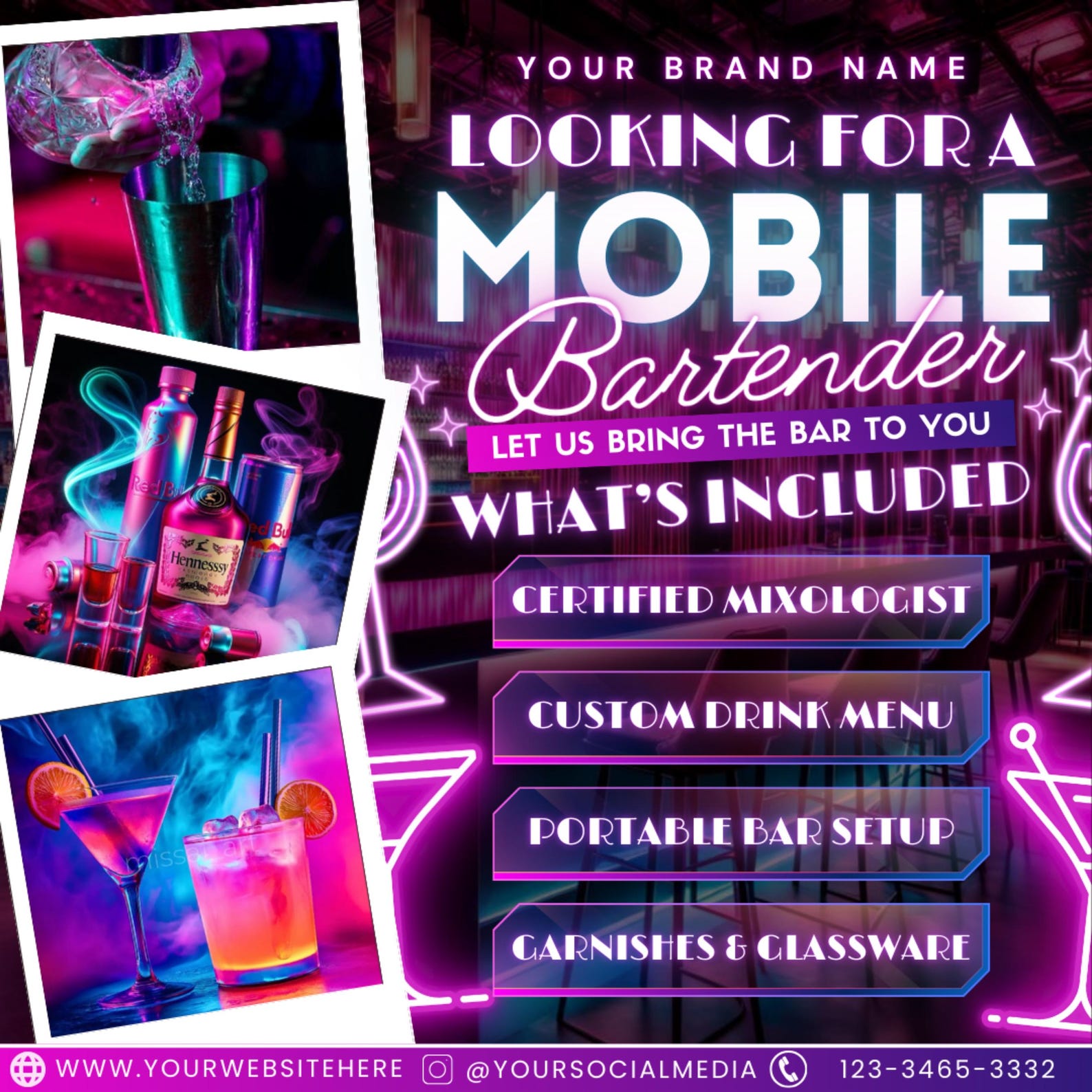 Mobile Bartending Flyer, DIY Mixologist Bartender Drink Services Party ...