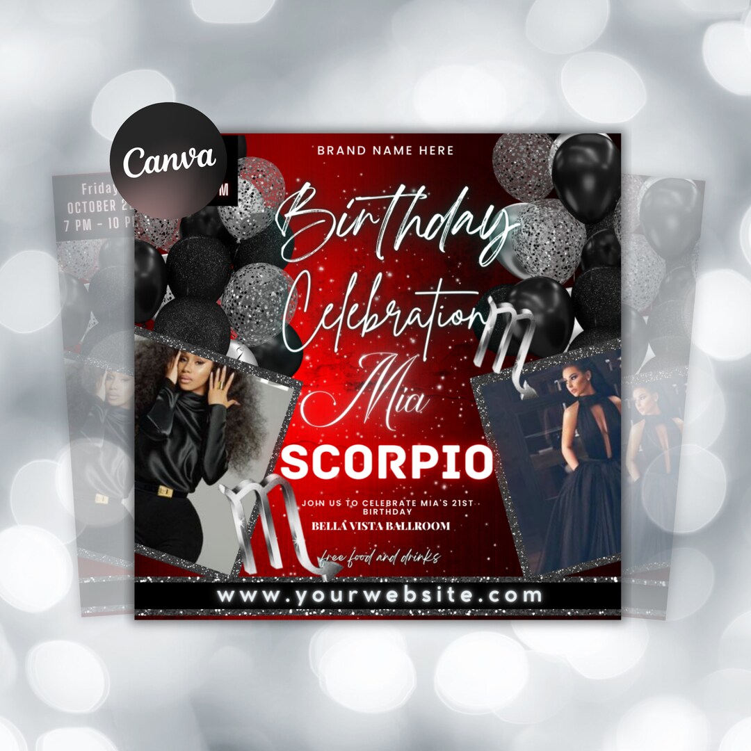 Scorpio Birthday Flyer, Scorpio Birthday Invitation, Birthday Flyer ...