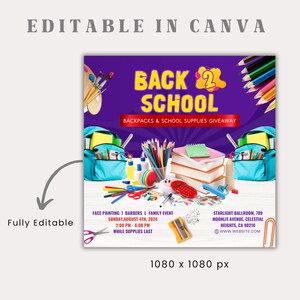 Back to School Flyer Giveaway Flyer, Back to School Supplies Flyer, DIY ...