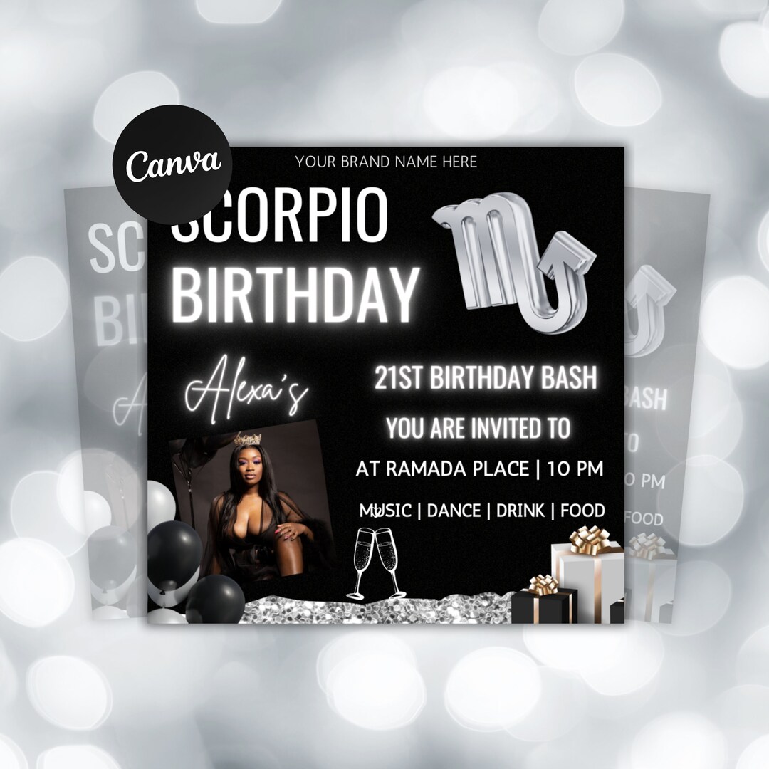 Scorpio Birthday Flyer,birthday Template, Birthday Girl, Party Flyer ...