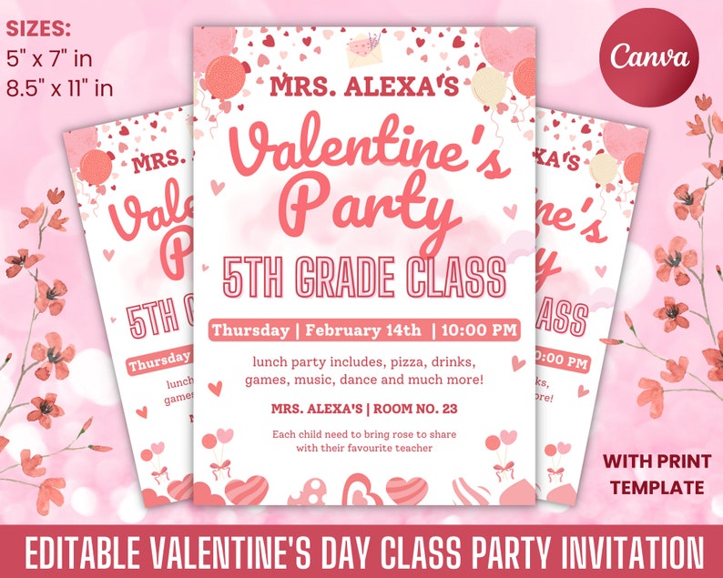 Editable Valentine's Day Class Party Invitation - Etsy