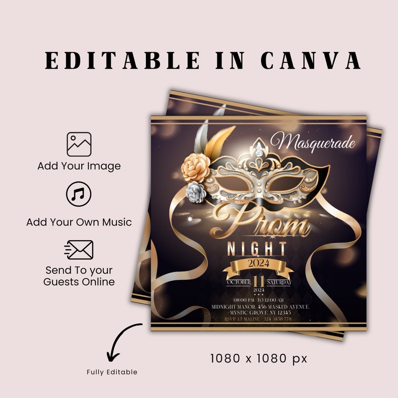 Prom Invitation Template, Prom Masquerade Theme Flyer, Prom Send Off ...