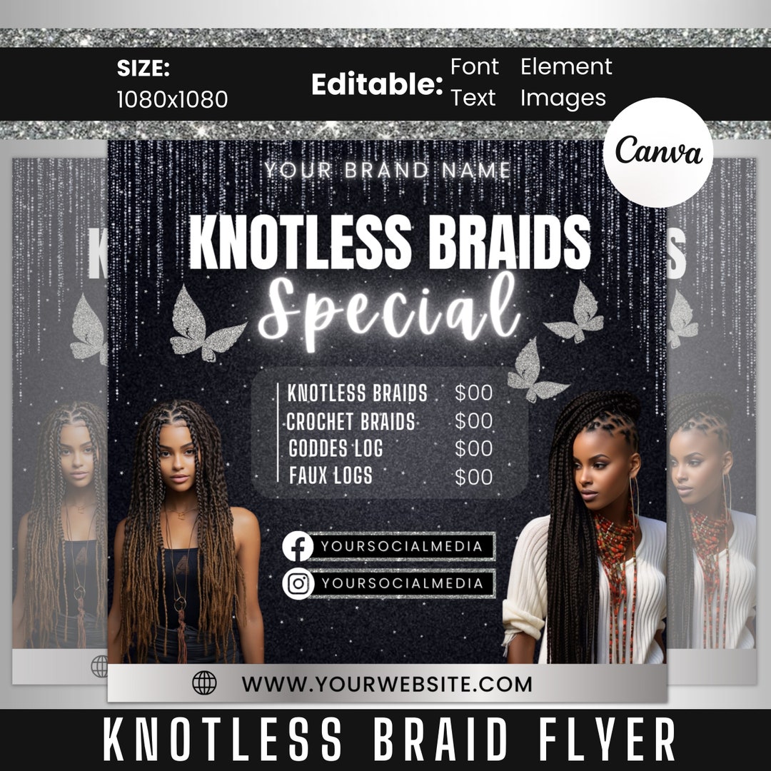 Knotless Braid Flyer, Braid Special Flyer, Braids Price List, Braid ...