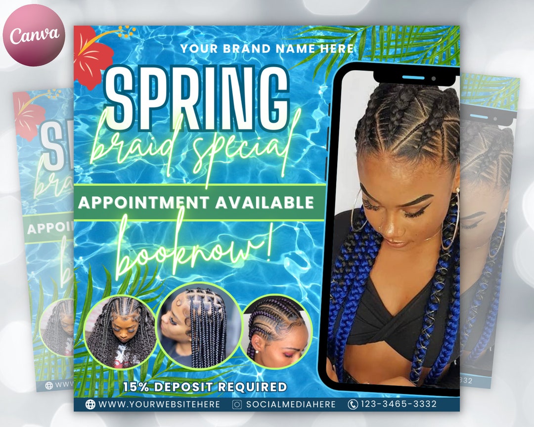Spring Break Braid Special Flyer| DIY April Flash Sale Hair Braiding ...
