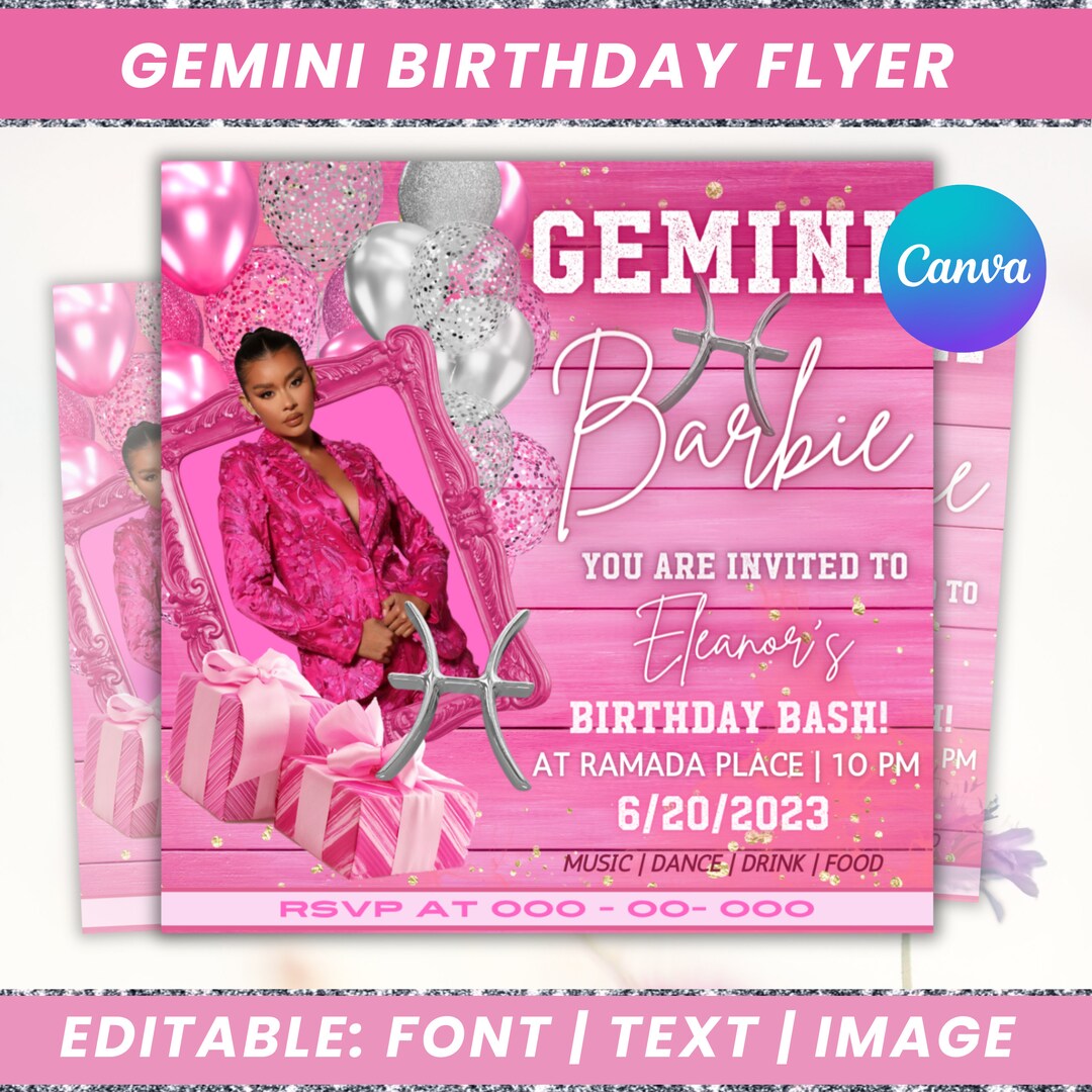 Gemini Birthday Flyer, Gemini Birthday Invitation, Birthday Event ...