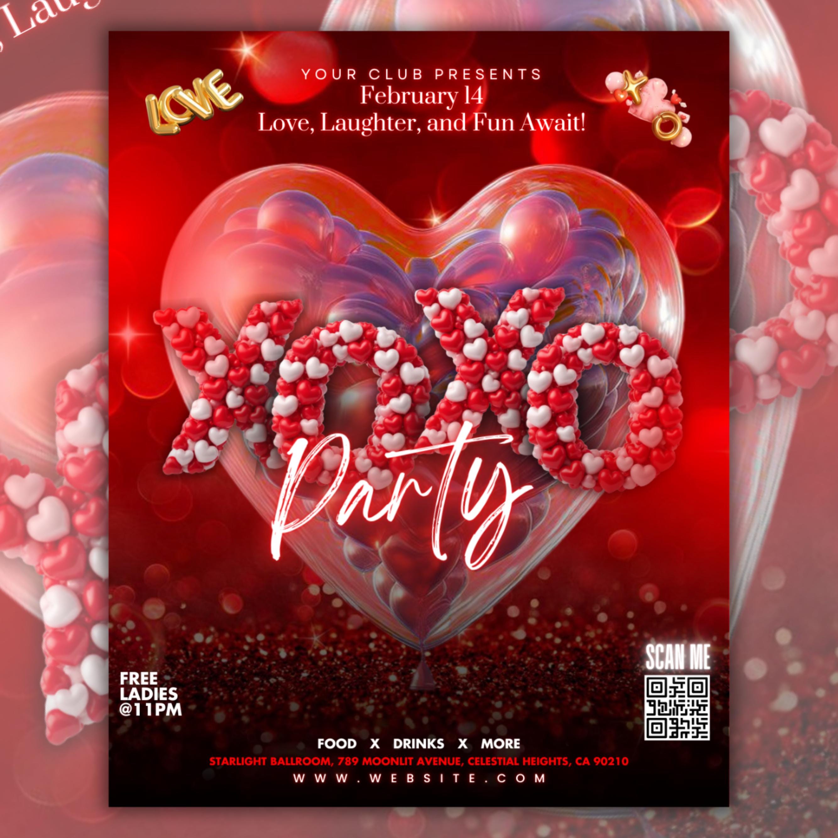 Valentine's Nightclub Flyer Template - Romantic Party Invite for Clubs ...