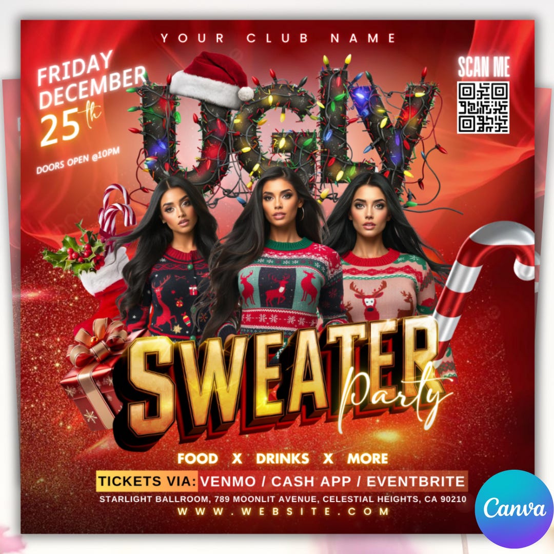 Ugly Sweater Christmas Party Flyer, Christmas Flyer, Christmas Club ...