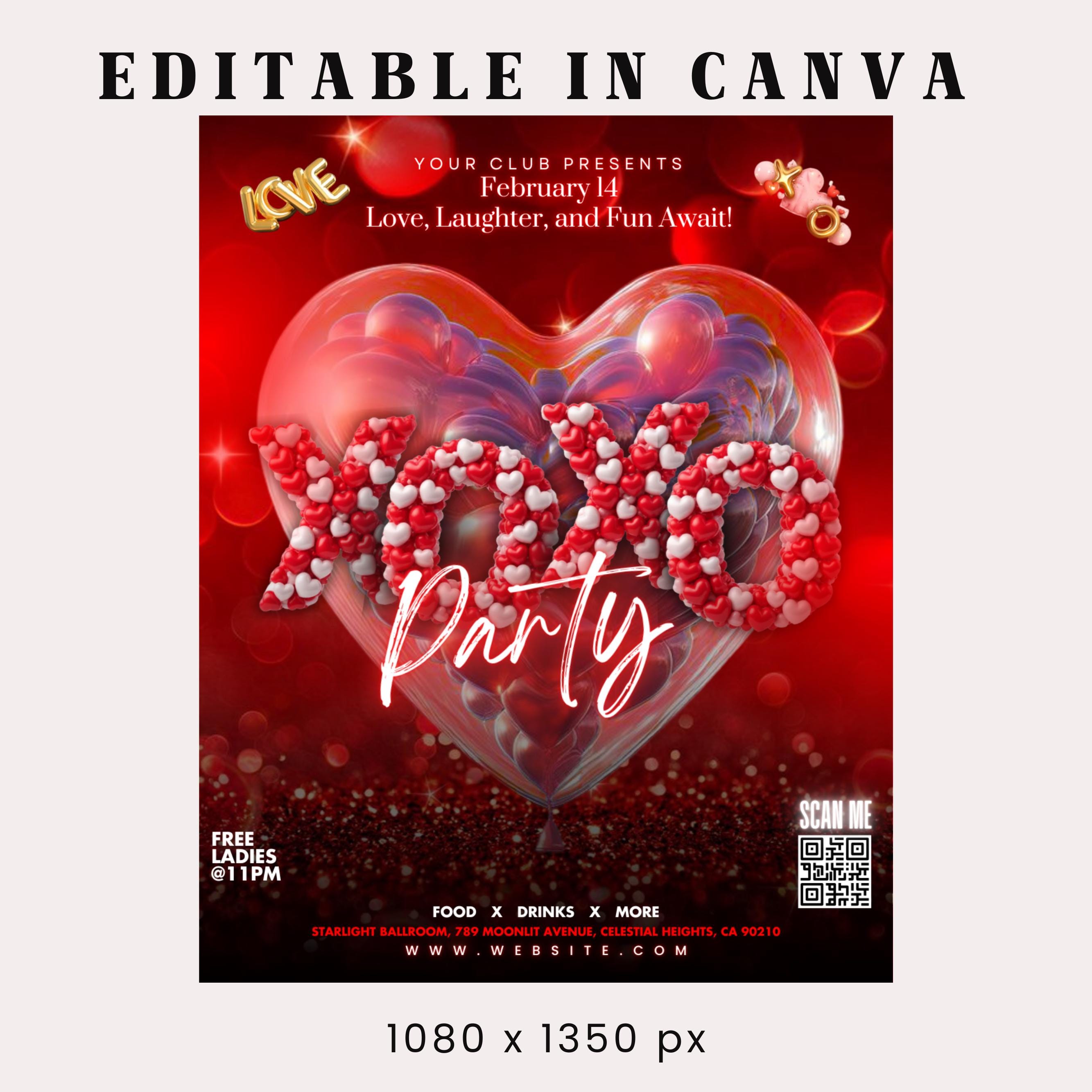 Valentine's Nightclub Flyer Template - Romantic Party Invite for Clubs ...