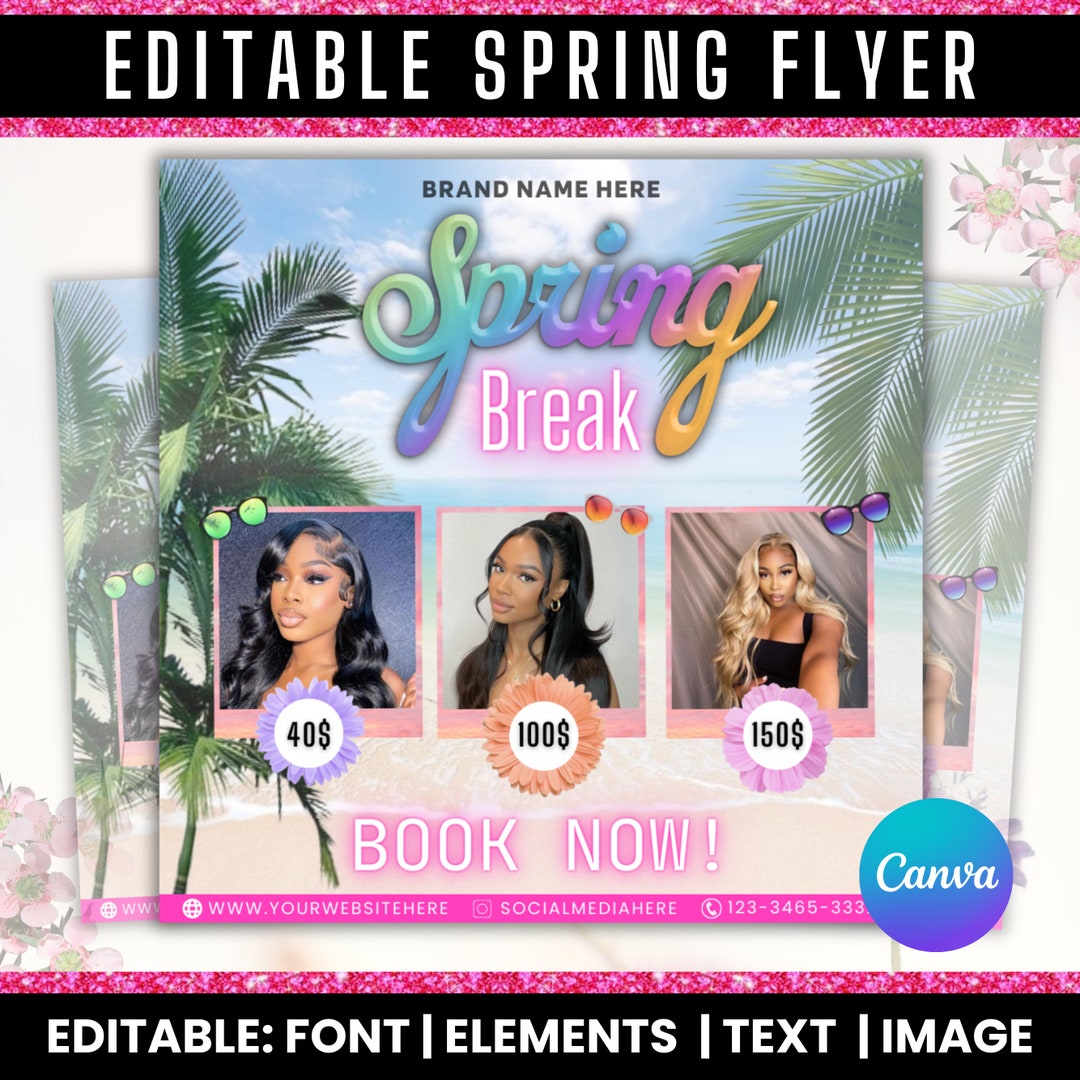 Spring Booking Flyer, Spring Break Flyer, Spring Hair Flyer, Editable ...