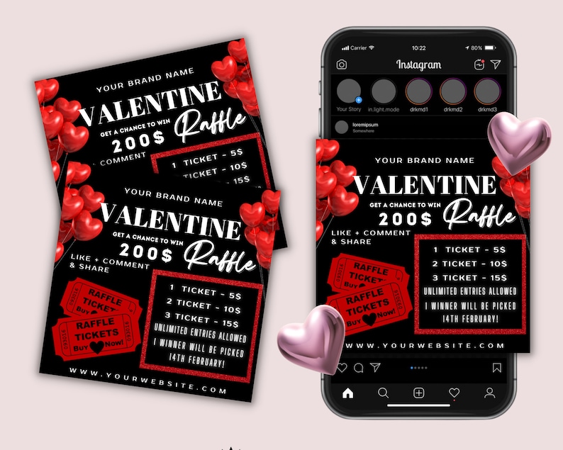 Valentines Raffle Flyer Template, Valentines Day Raffle Giveaway Flyer ...