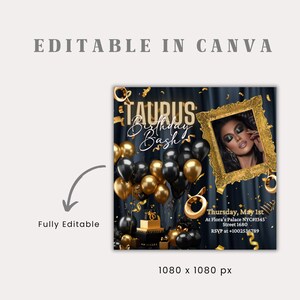 Taurus Birthday Flyer for Canva, Taurus Club Flyer, Birthday Invitation ...