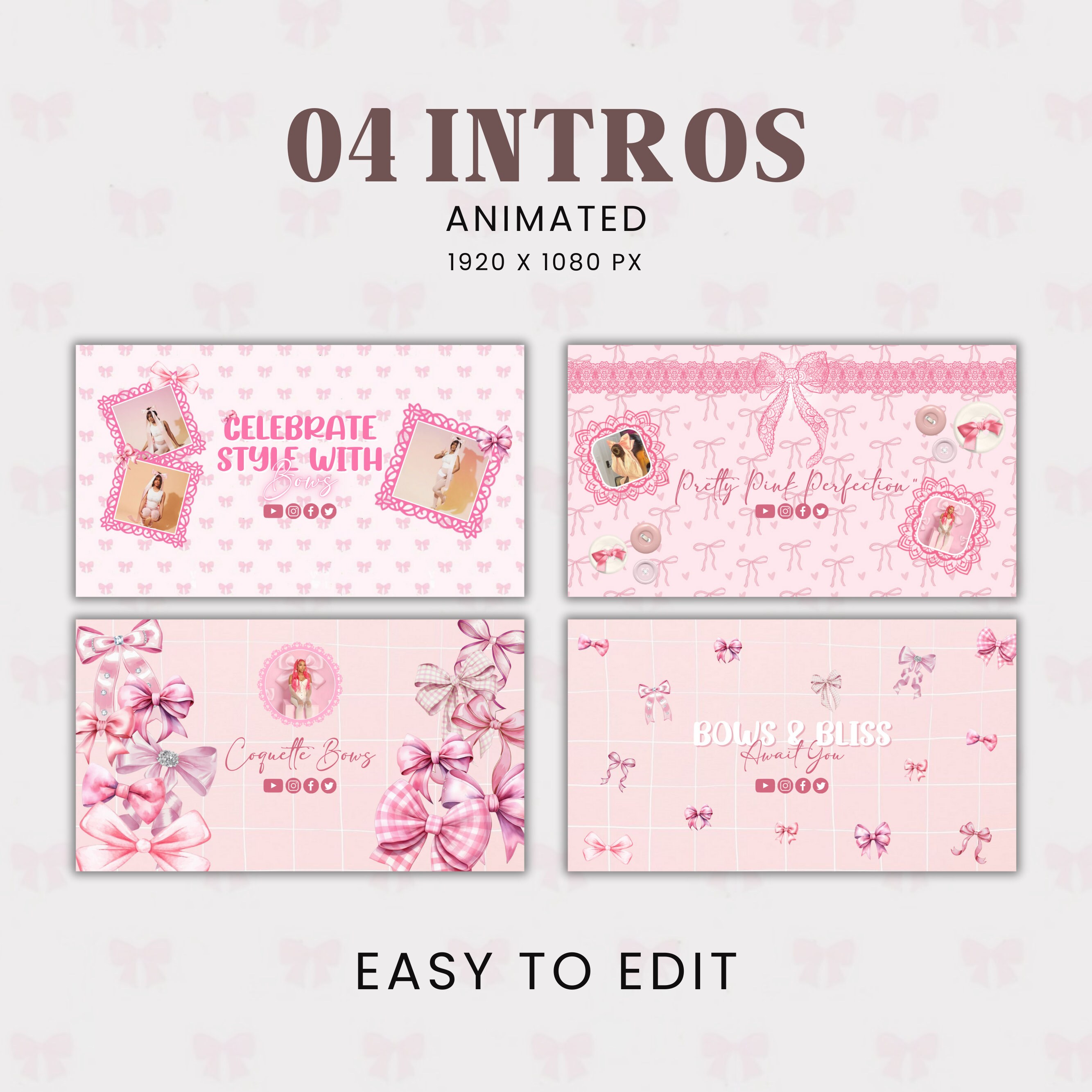 Bow Coquette Youtube Branding Kit, Editable Youtube Banners, Intros ...