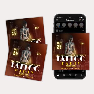 Tattoo Party Flyer, Tattoo Artist, Tattoo Party Invitation, Tattoo Shop ...