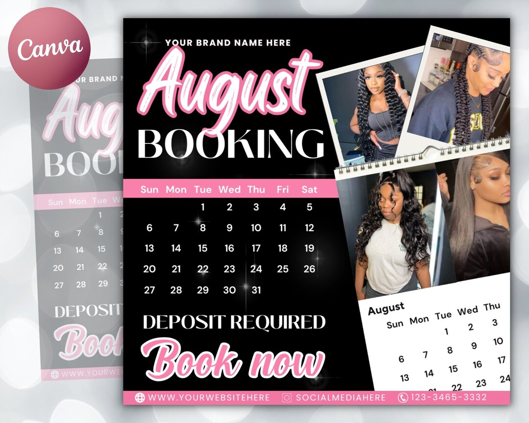 August Bookings Flyer, August Bookings Available, Hair Flyer, August ...