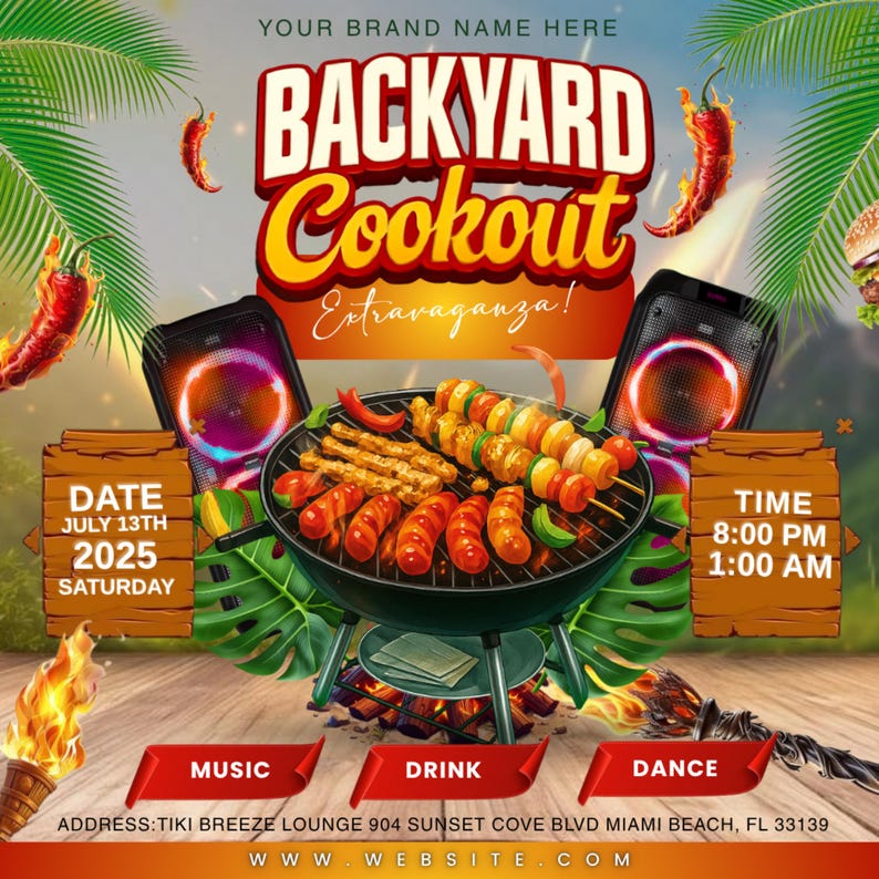 Backyard Party Flyer, Backyard Bbq Flyer, Summer Cookout Flyer, Bbq ...