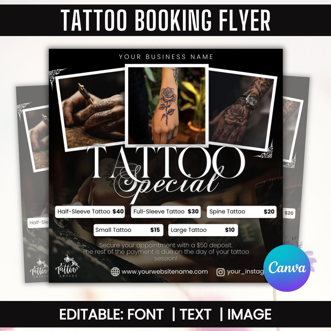 Tattoo Booking Flyer, Tattoo Artist, Tattoo Shop Flyer, Social Media ...