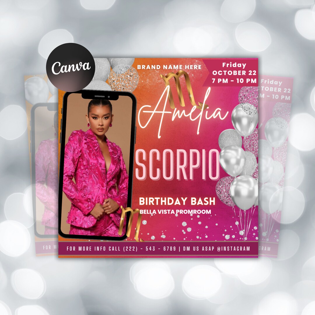 Editable Scorpio Birthday Flyer, Scorpio Invitation, Scorpio Flyer ...