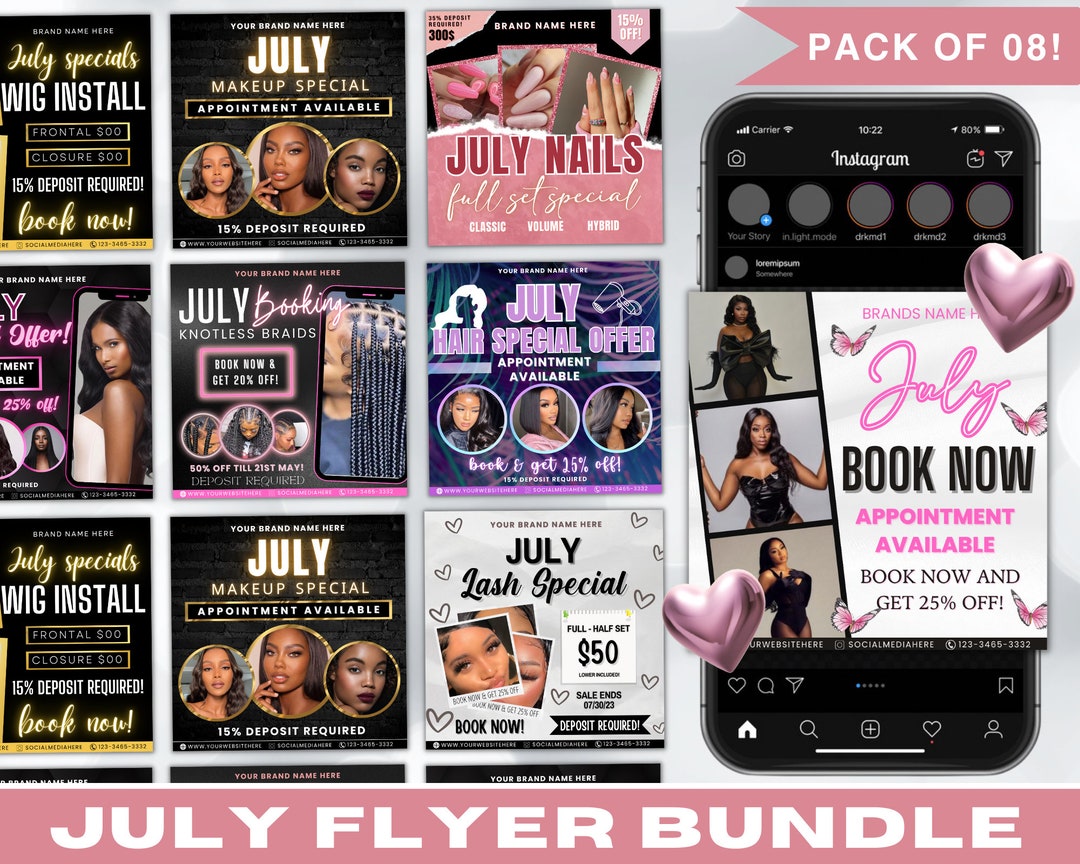 July Flyer Bundle, Bundle of 08, New Arrivals Flyer, July Booking Flyer ...