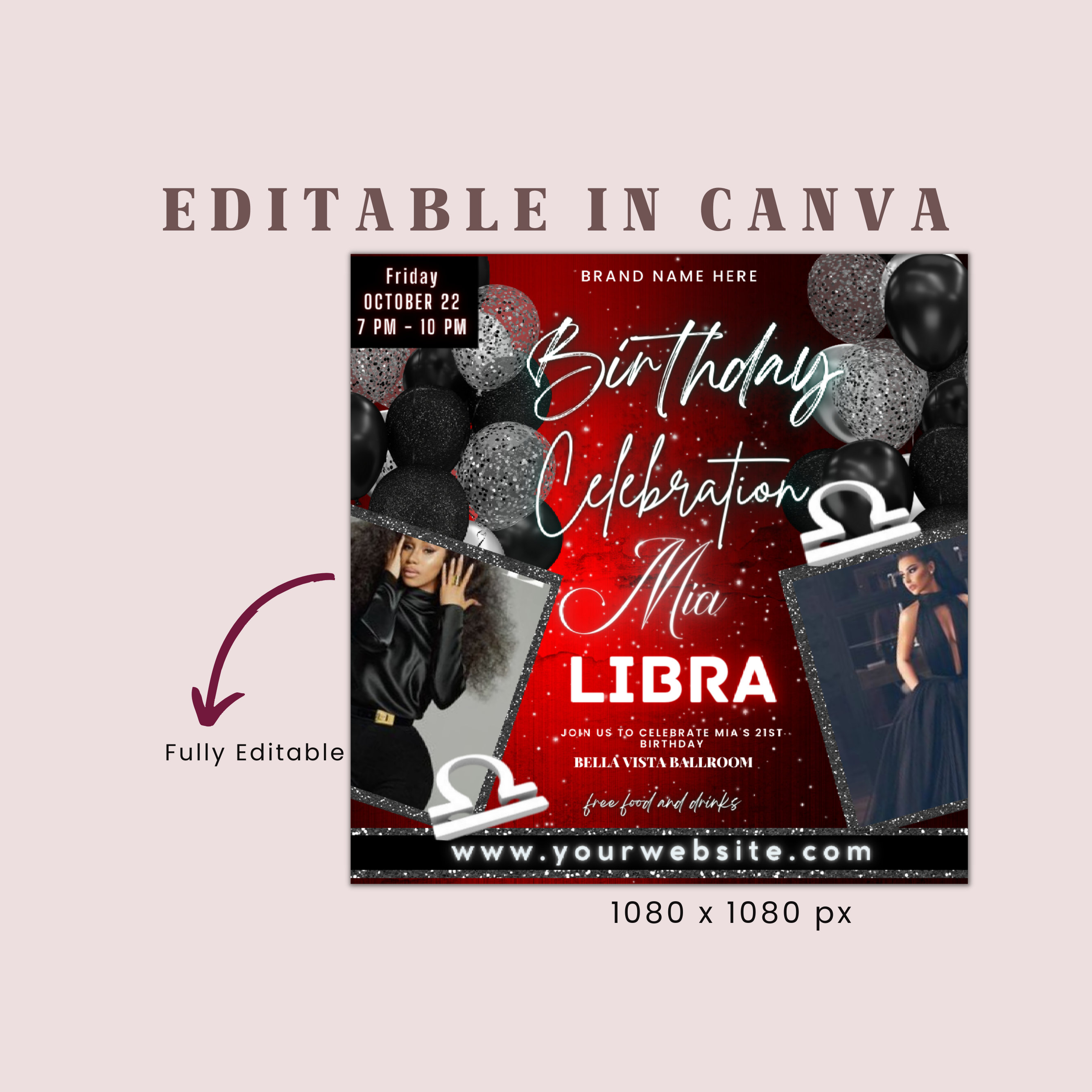 Libra Birthday Flyer, Birthday Template, Birthday Girl, Party Flyer ...