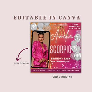Editable Scorpio Birthday Flyer, Scorpio Invitation, Scorpio Flyer ...