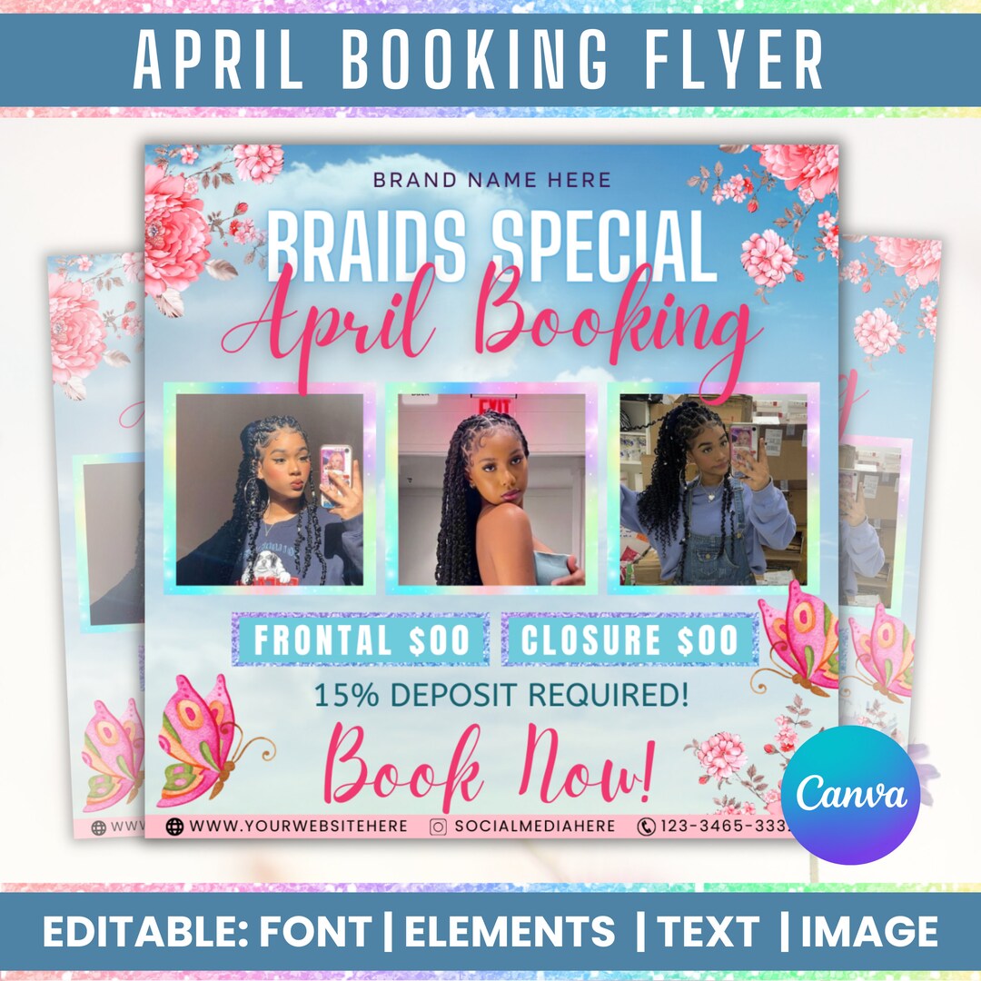 April Braid Special Flyer, Book Now Flyer, Spring Season Flyer, April ...