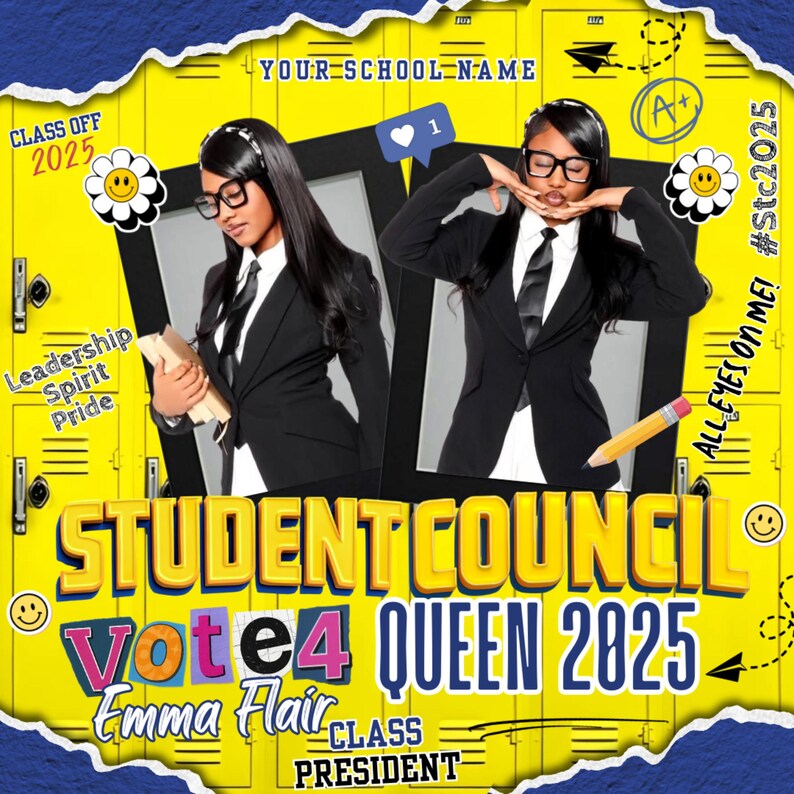 Blue and Yellow Student Council Campaign Flyer for Queen,editable ...