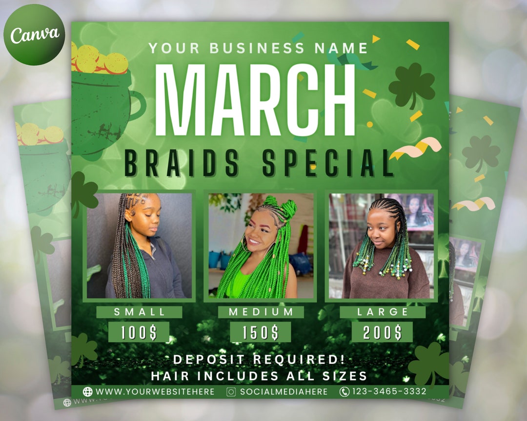 Braids Specials Flyer, March Booking Flyer, March Sale Flyer, March ...