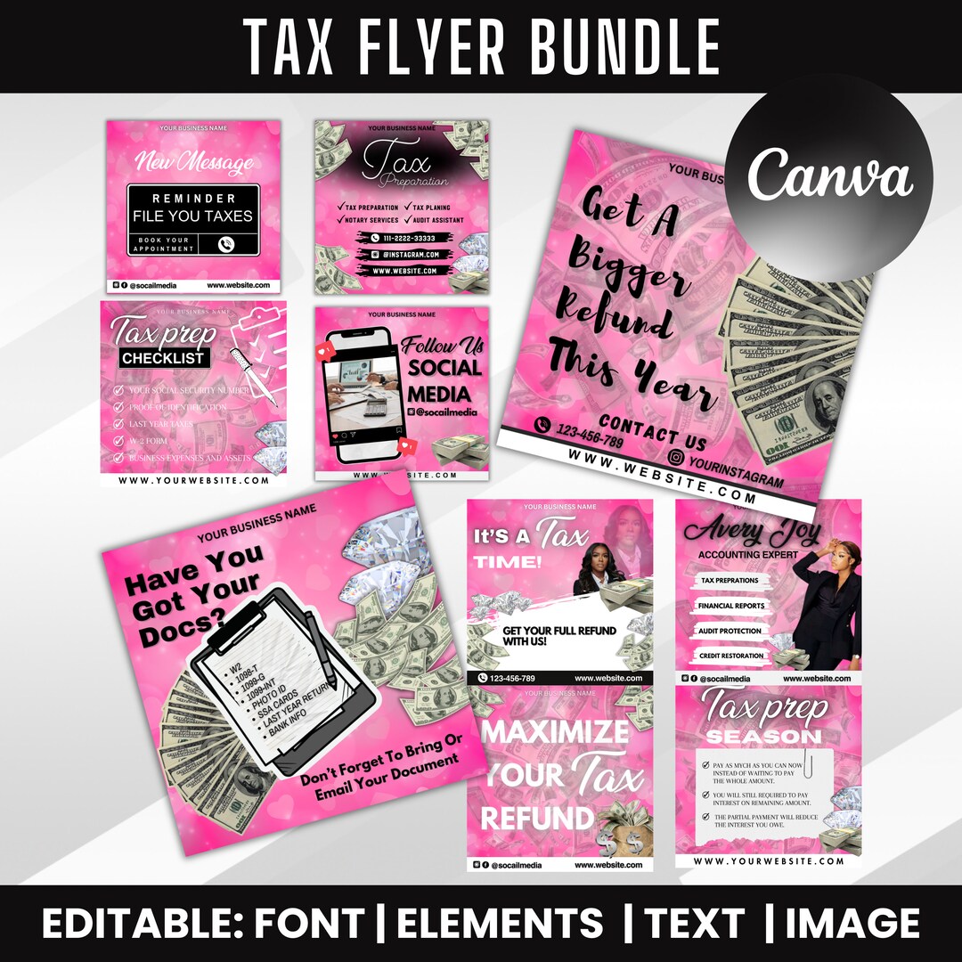 Tax Prep Bundle, Editable Tax Season Flyer, Tax Service Flyer, Tax Prep ...