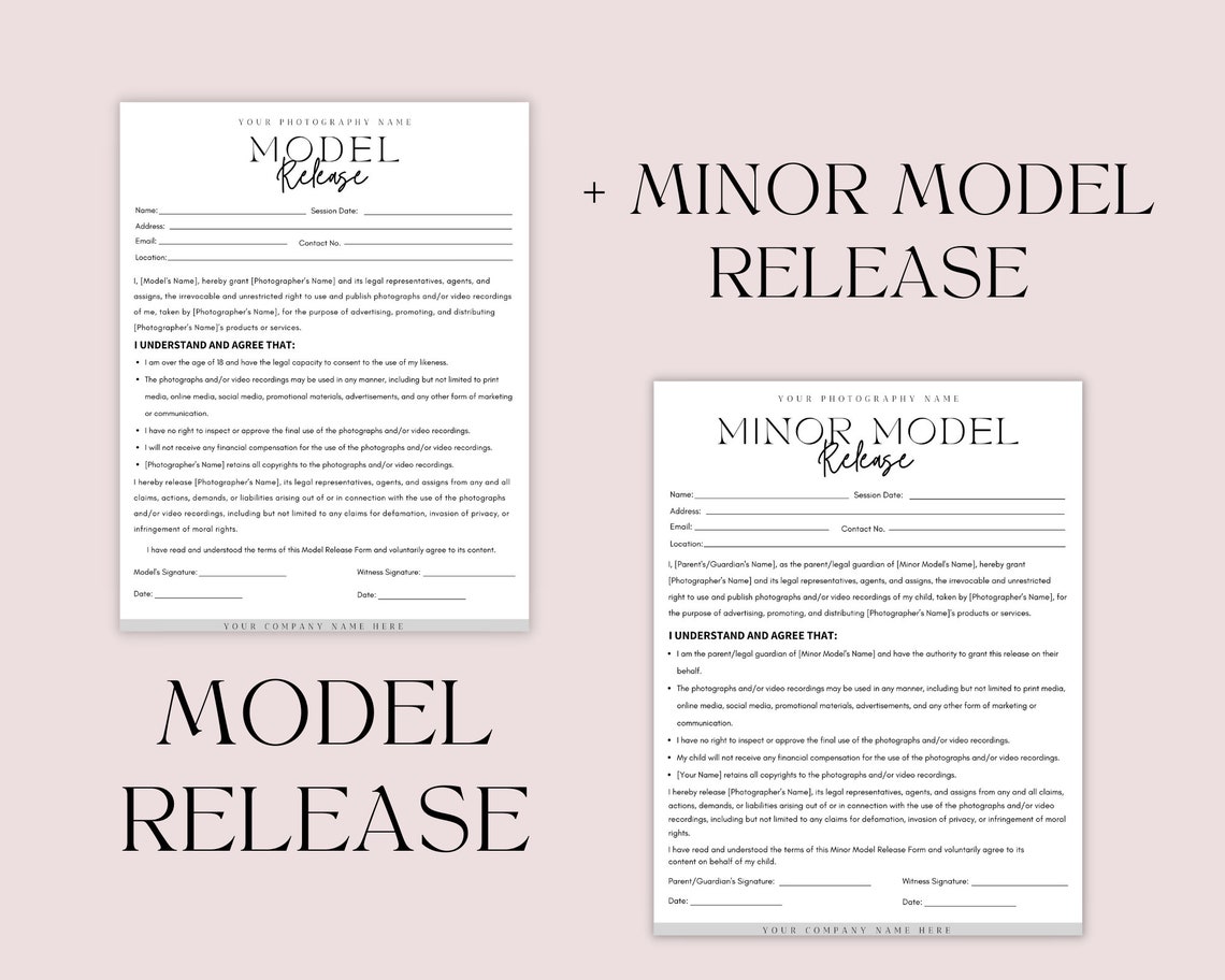 Model Release Form Template | Photography Forms | Minor Model Release ...