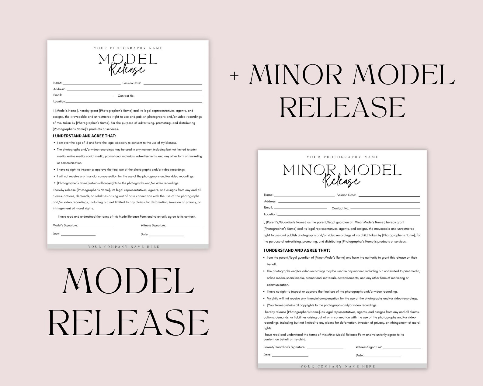 Model Release Form Template | Photography Forms | Minor Model Release ...