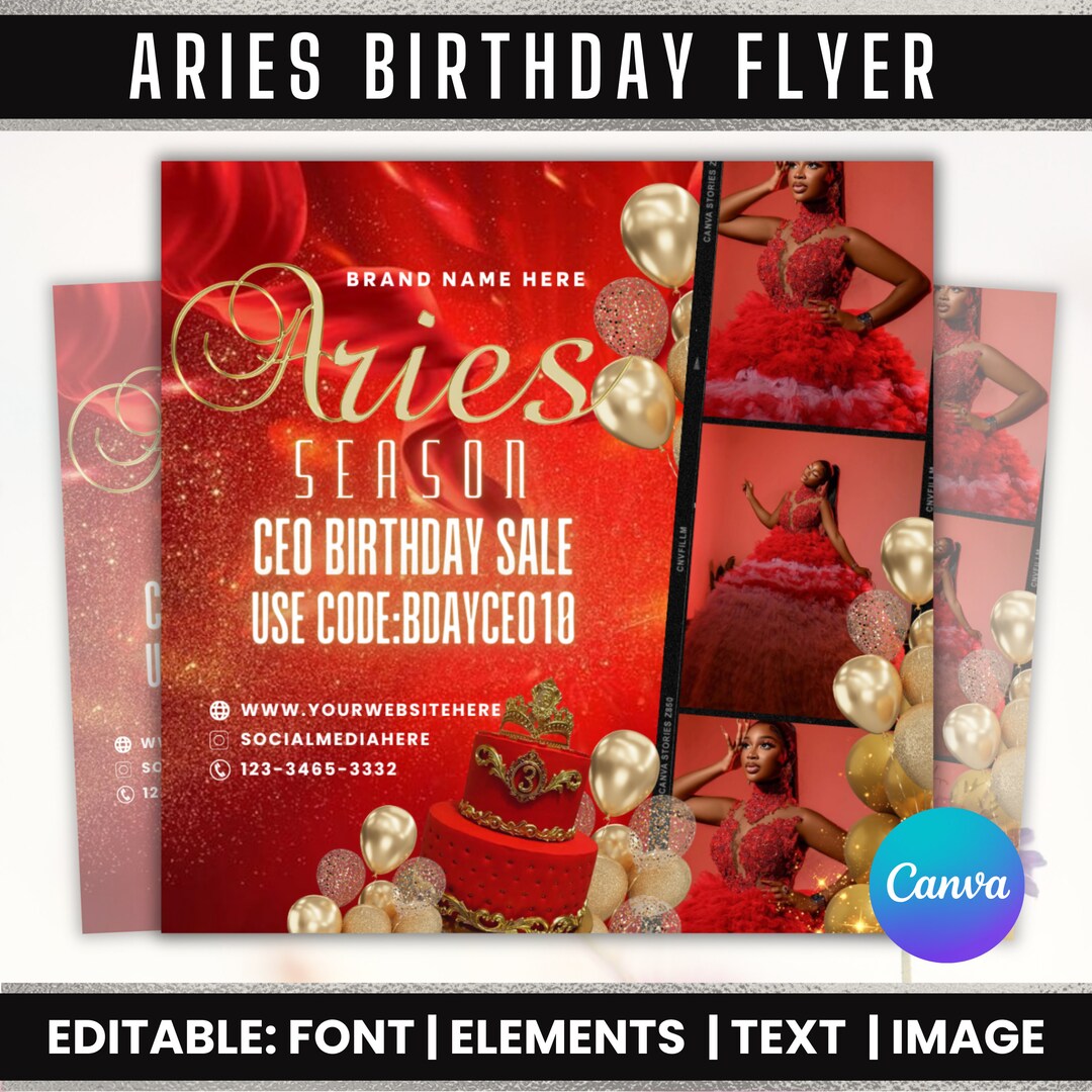 Aries Birthday Flyer, Birthday Flyer Templates, Girl Birthday Party ...