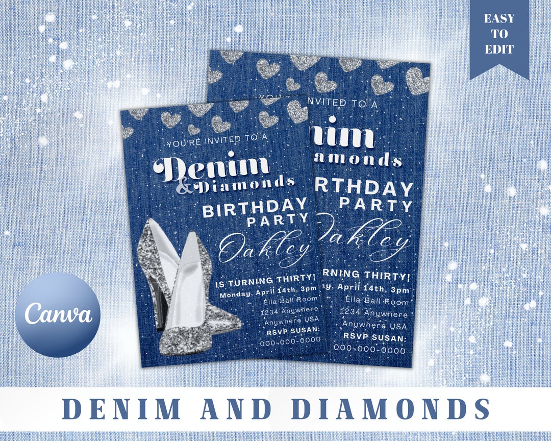 Denim and Diamond Invite, Blue Jeans, Party, Bling Fling, Invitations ...
